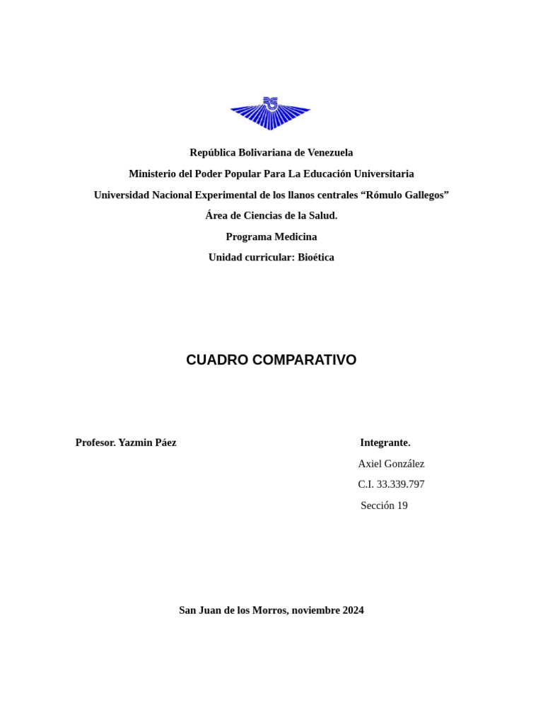 Tema 10 Cuadro Comparativo Bioetica 3er Lapso | PDF | Bioética Tema 10 Cuadro Comparativo Bioetica 3er Lapso | PDF | Bioética