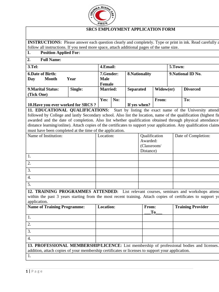 Srcs Employment Application Form Updated 2023 6190756954734287 | PDF
