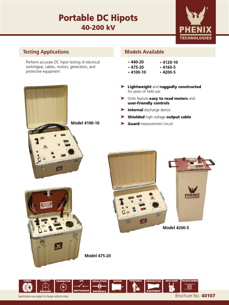 Phenix Portable DC Hipots 40-200 KV Brochure | PDF