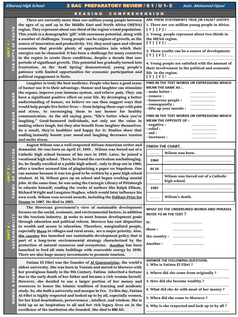 2 Bac Semester 1 Global Review 2020 | PDF