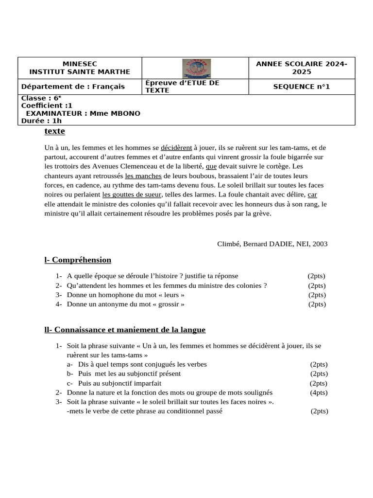 Epreuve D'etude de Texte 6e | PDF