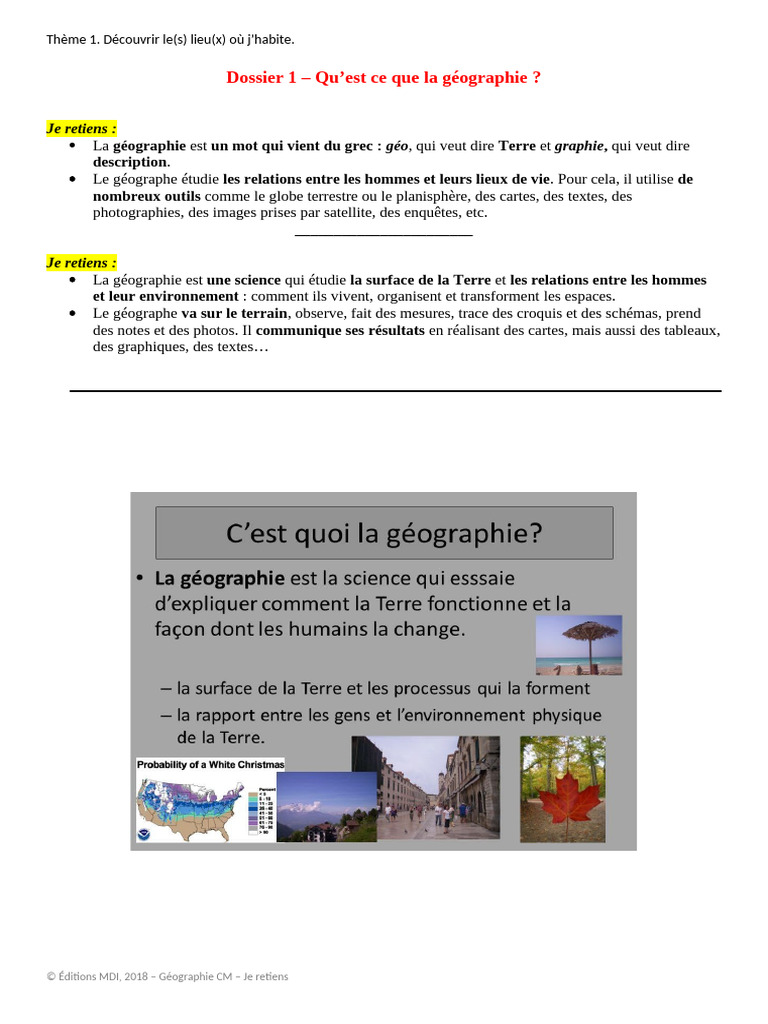 Geo cm1 Decouvrir Les Lieux Ou J Habite | PDF