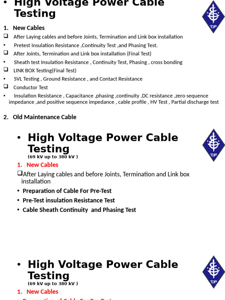 Power Cable Testing | PDF