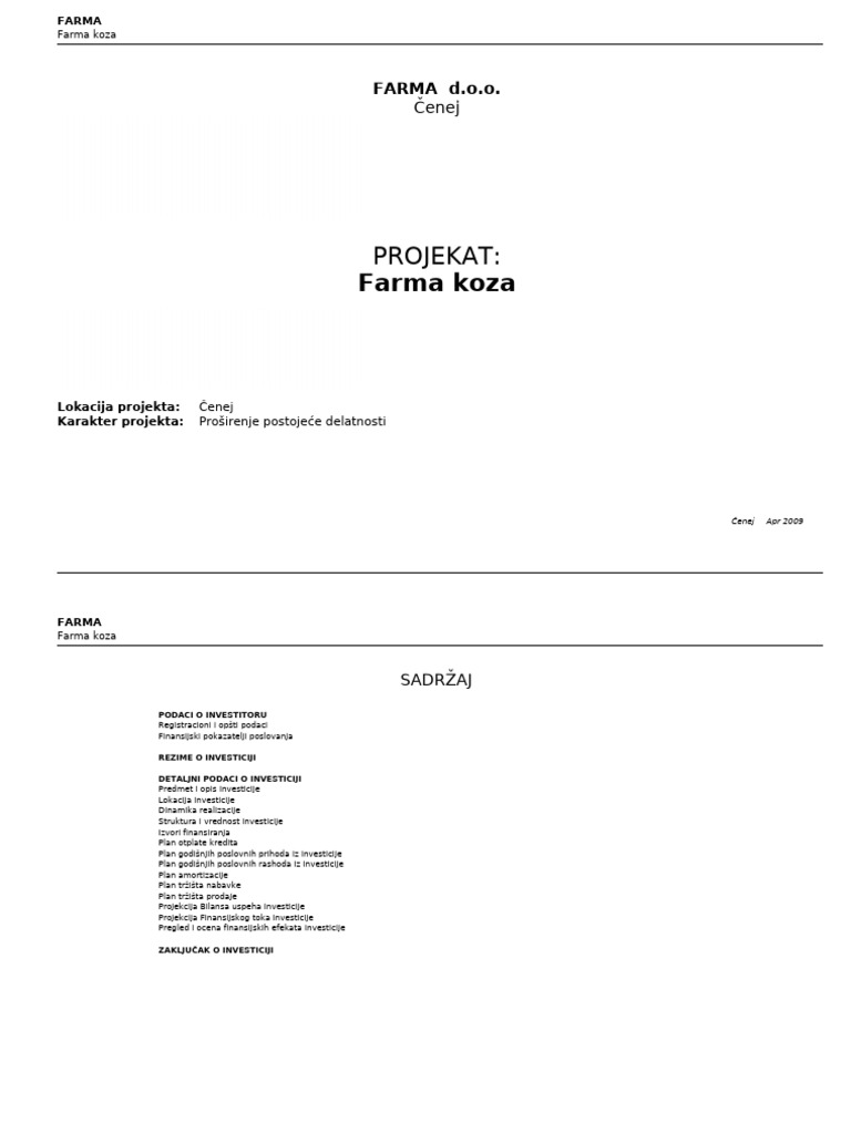 Biznis Plan Farma Koza | PDF