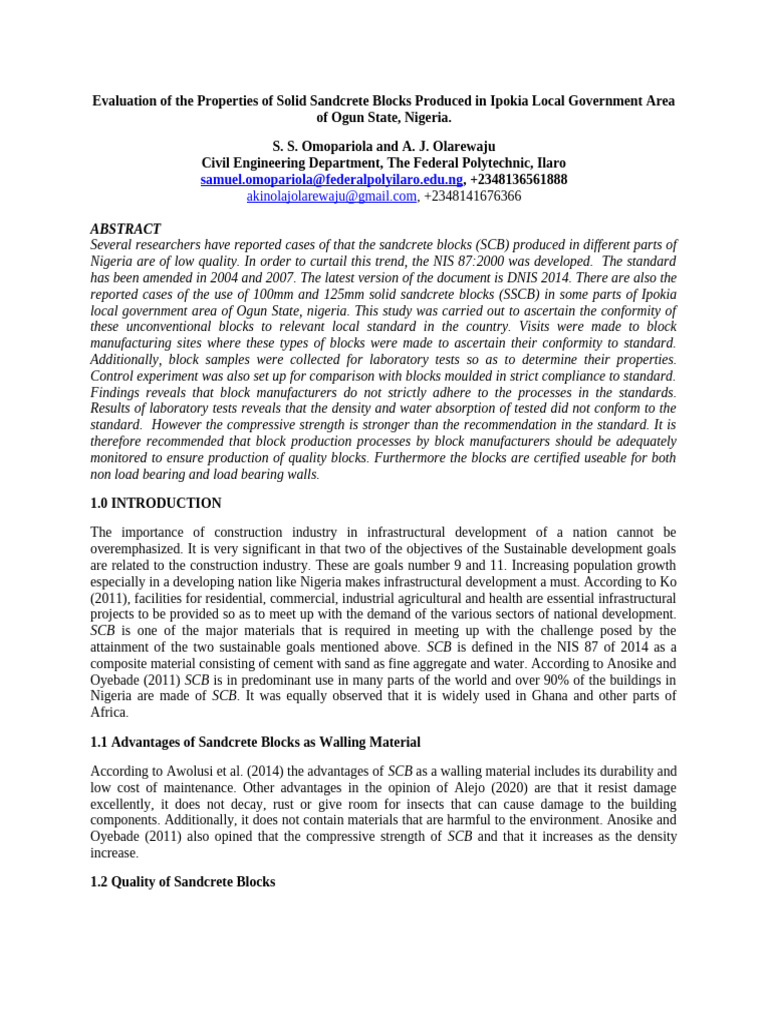 Sandcrete Block Lit Rev | PDF | Concrete | Density