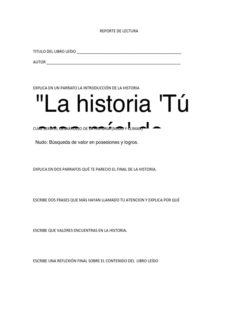 Reporte de Lectura. Tu Eres Mio | PDF