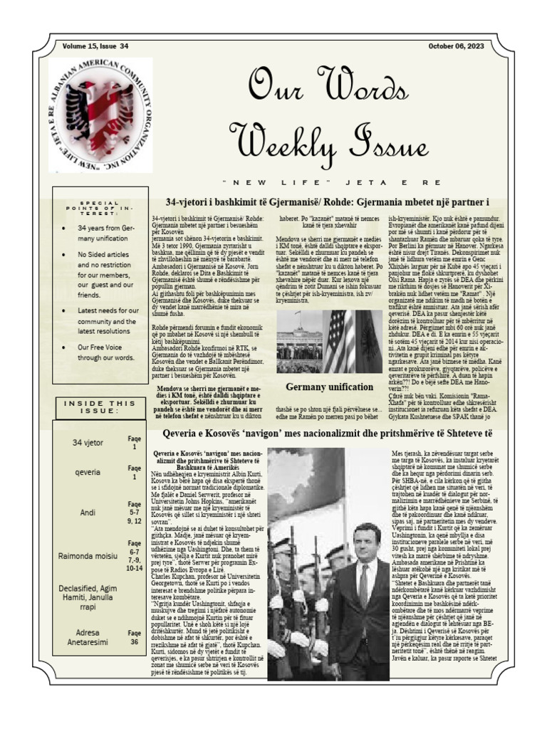 Newsletter Volume 15 Issue 34 | PDF | Albania
