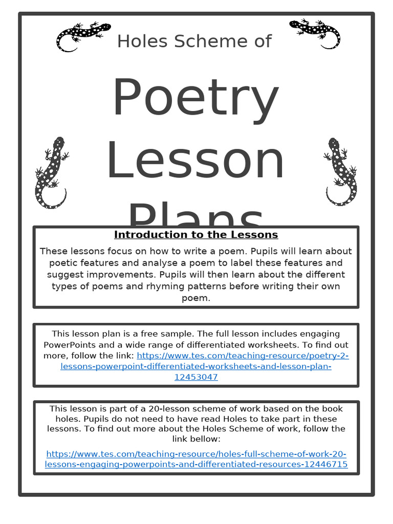 Poetry Lesson Plans: Holes Scheme of | PDF