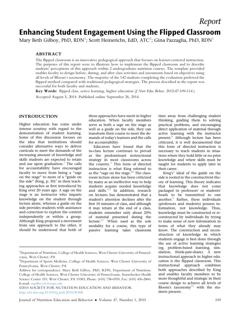 Enhancing Student Engagement Using The Flipped Classroom | PDF