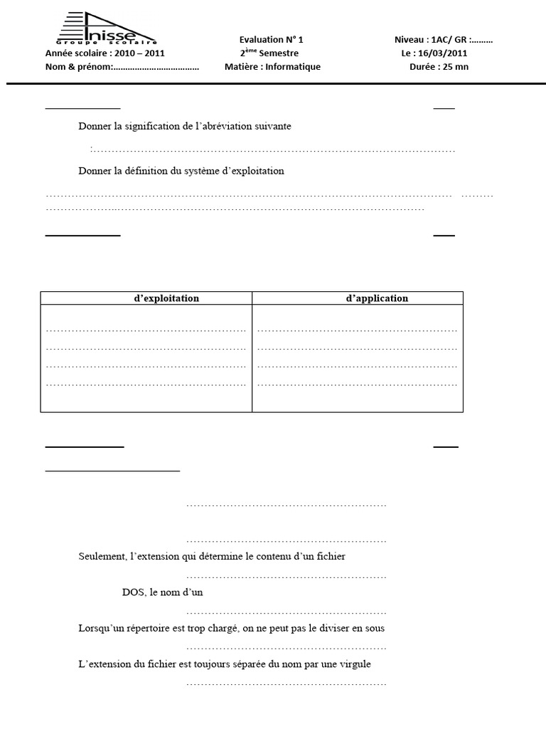 Devoir 1 Modele 1 Informatique 1ac Semestre 2 | PDF