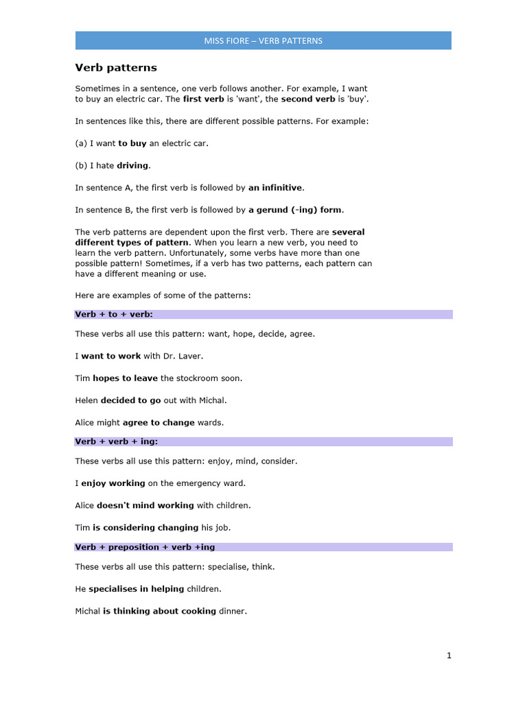 Verb Patterns | PDF