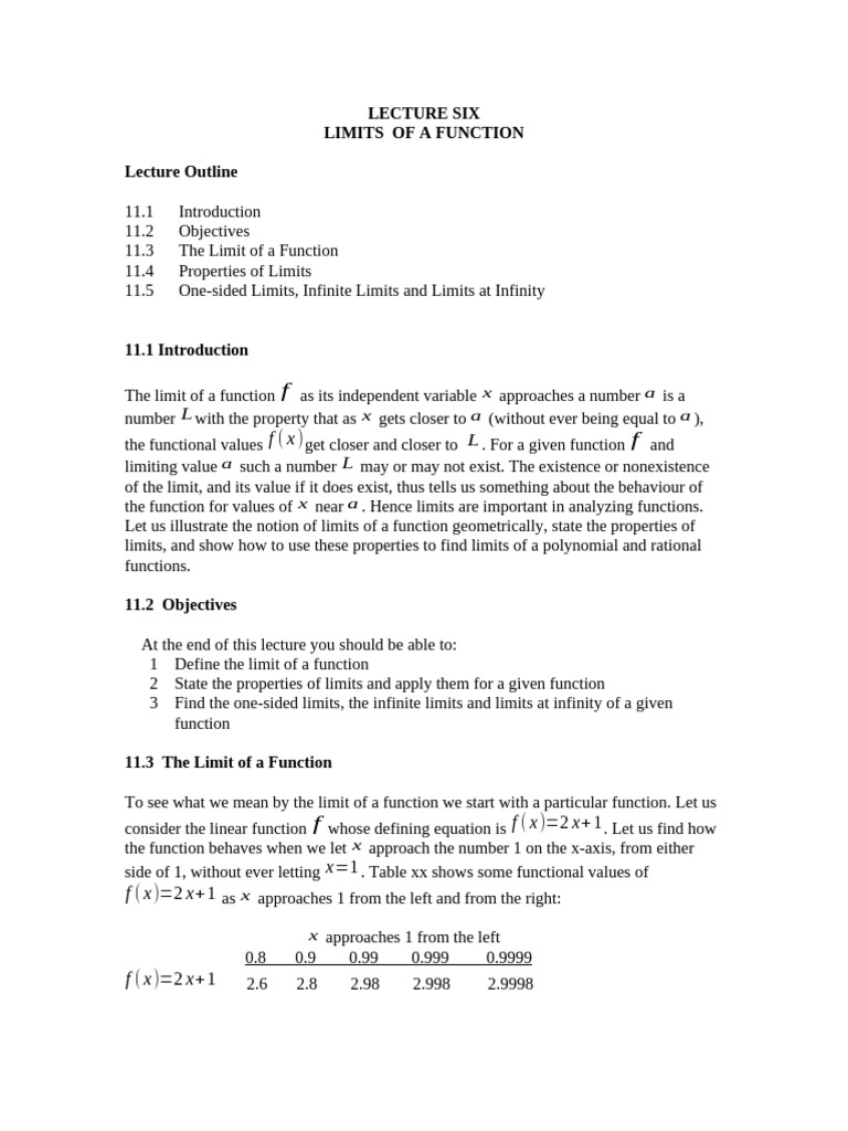 Lecture Six Limits of A Function Lecture Outline: X A X A A | PDF