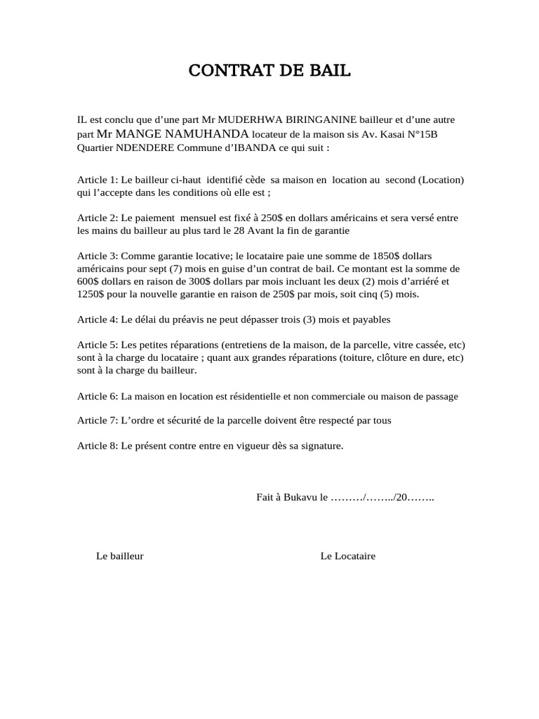 Contrat de Bail | PDF