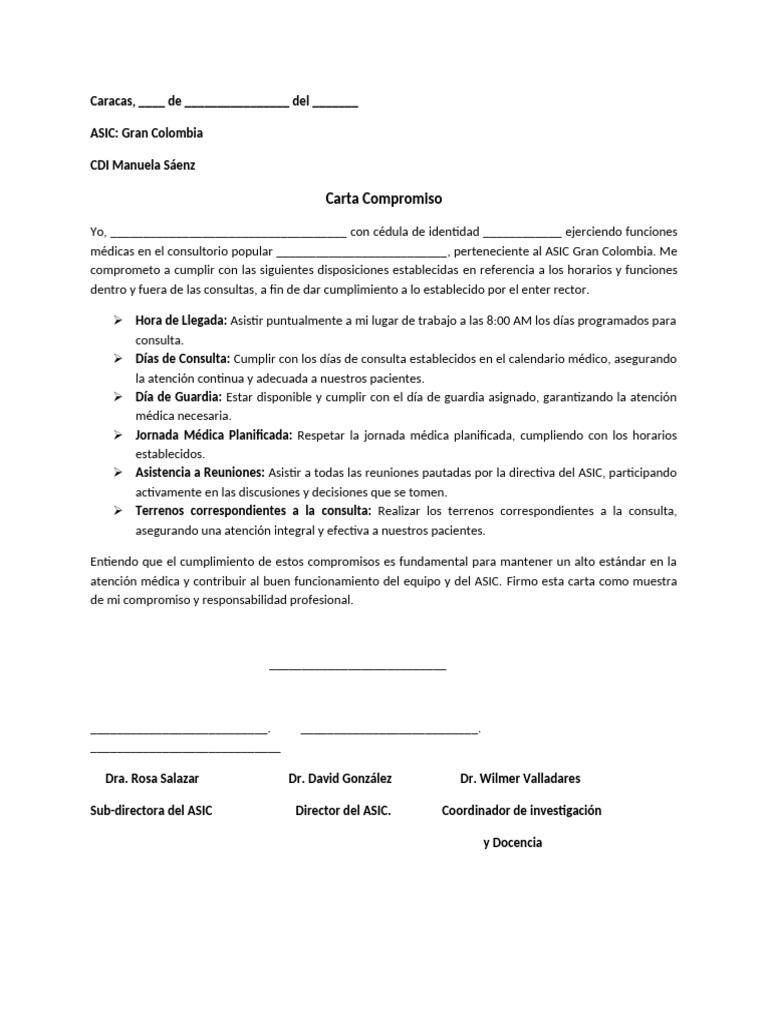 Carta Compromiso (Medicos CP) | PDF