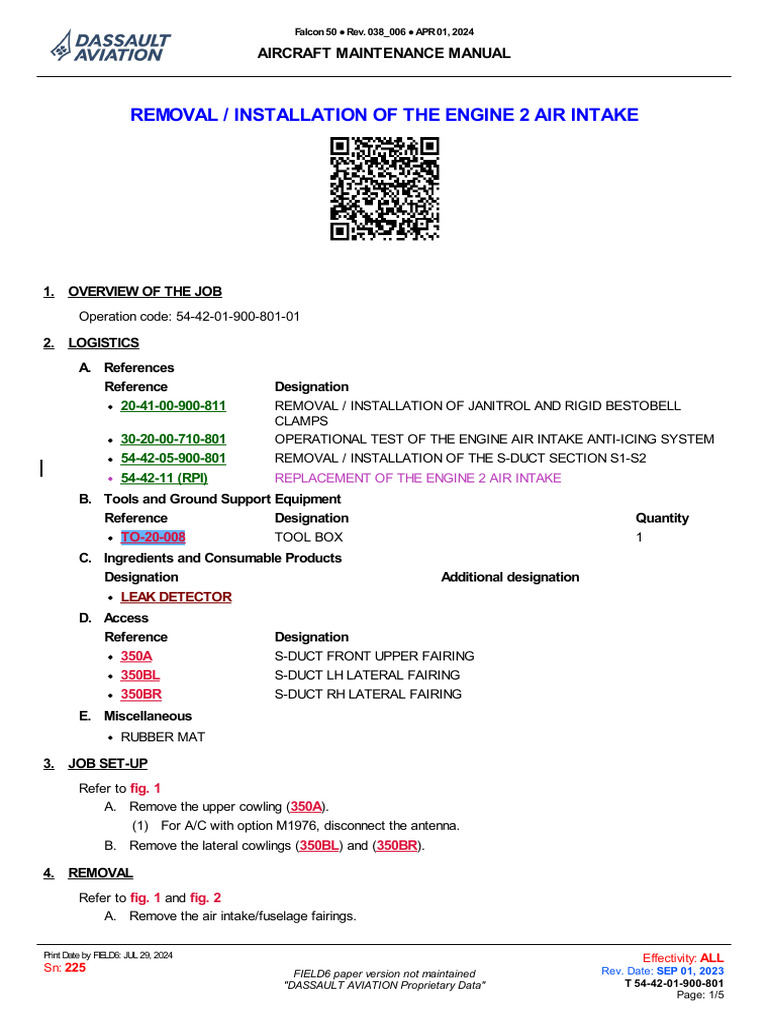 T 54-42-01-900-801-Removal Installation of The Engine 2 Air Intake | PDF