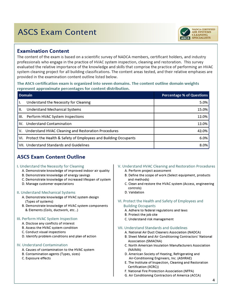 NADCA Exam Conrent Outline | PDF