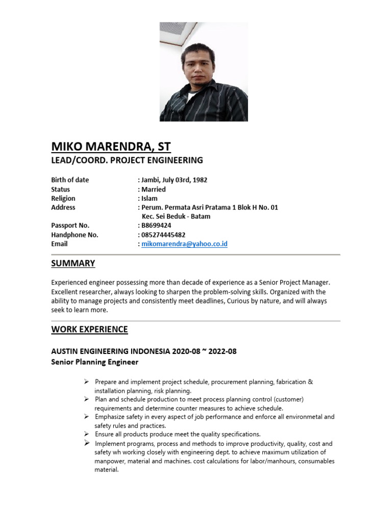 CV MIKO MARENDRA-Planning Engineer | PDF