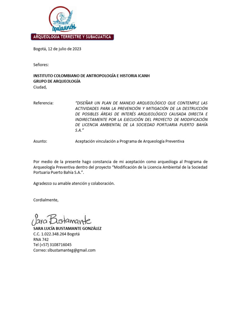 Oficio Aceptación Arq PB | PDF