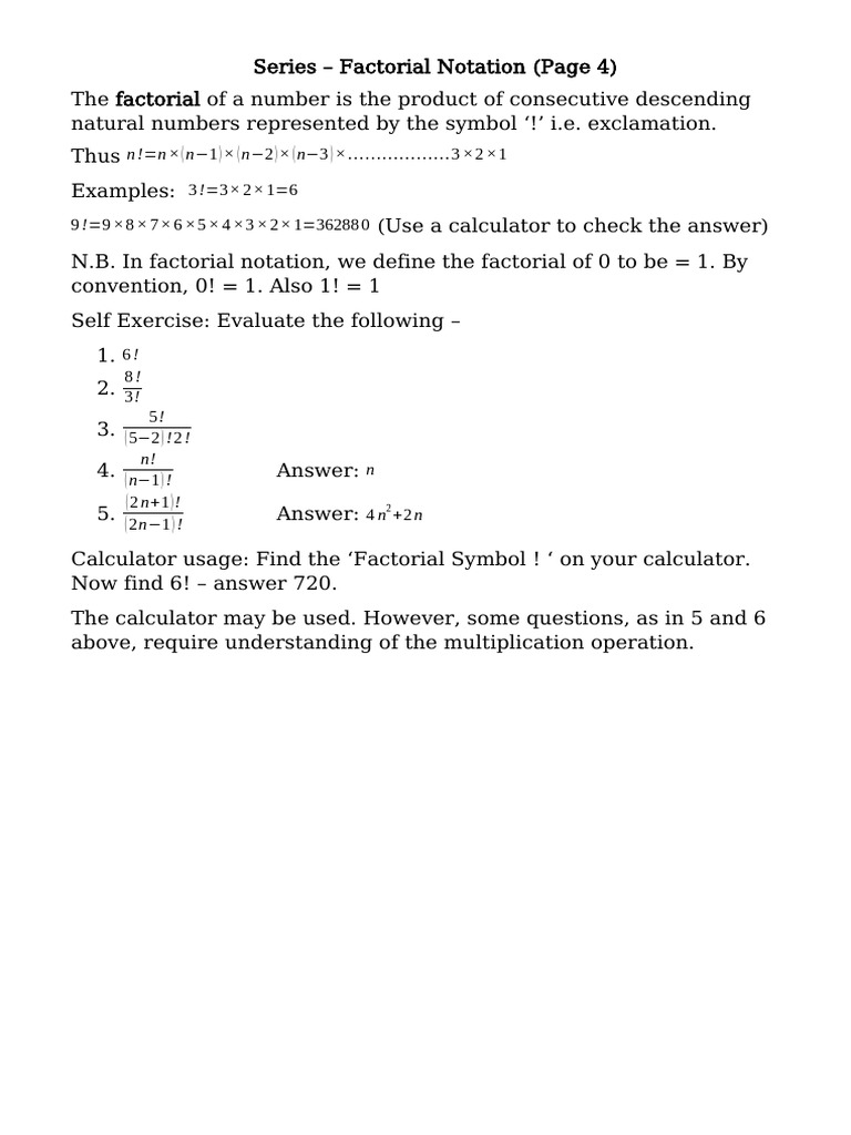 Series - Factorial Notation Notes Page 4 | PDF