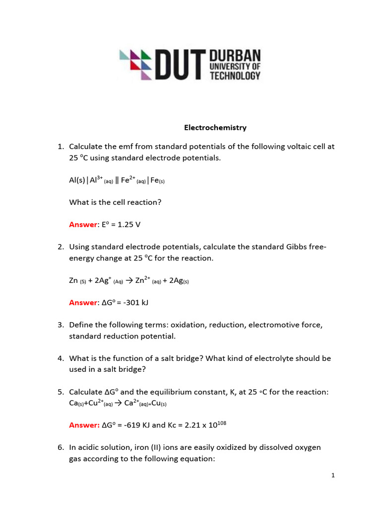 Electrochemistry Tutorials 2024 | PDF