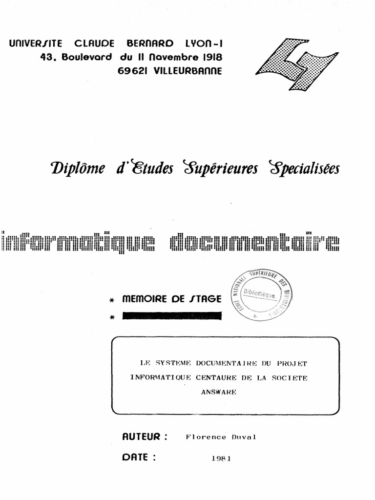 Systeme Documentaire Du Projet Informatique Centaure de La Societe ...