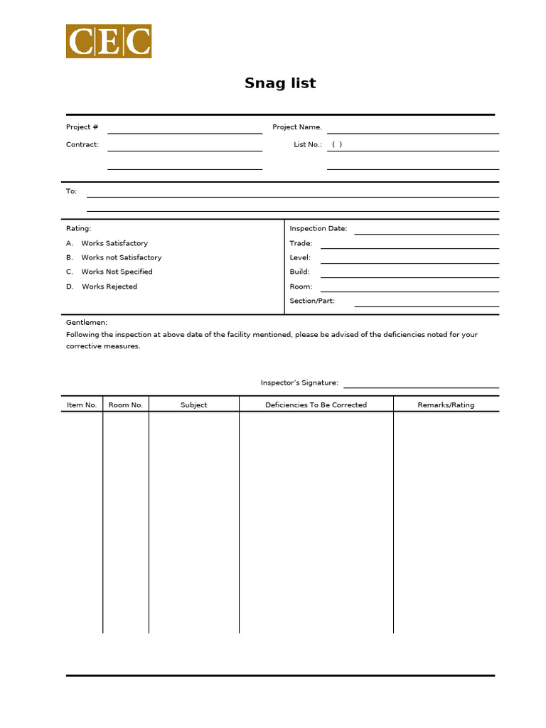 Snag List | PDF