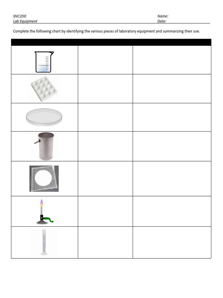 Science Lab Equipment Worksheet | PDF