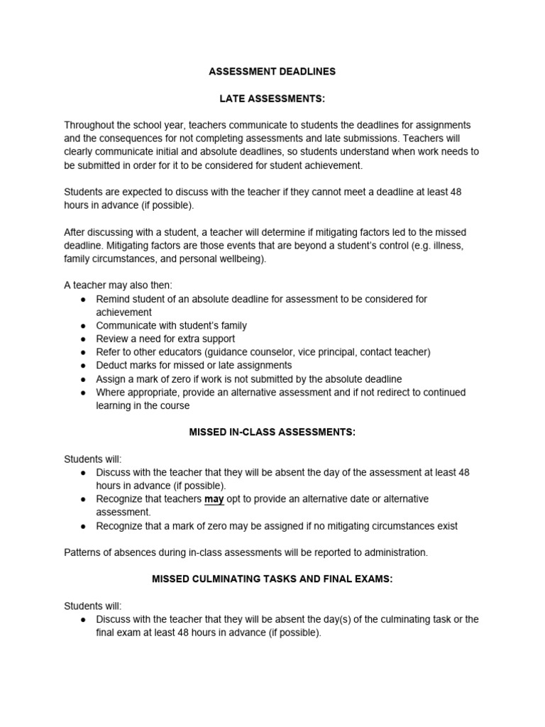 Assessment Deadlines | PDF