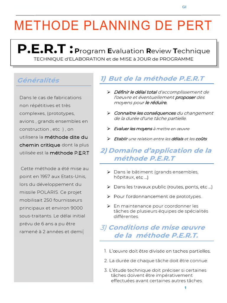 P.E.R.T:: Methode Planning de Pert | PDF