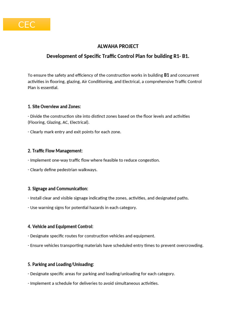 Traffic Control Plan | PDF