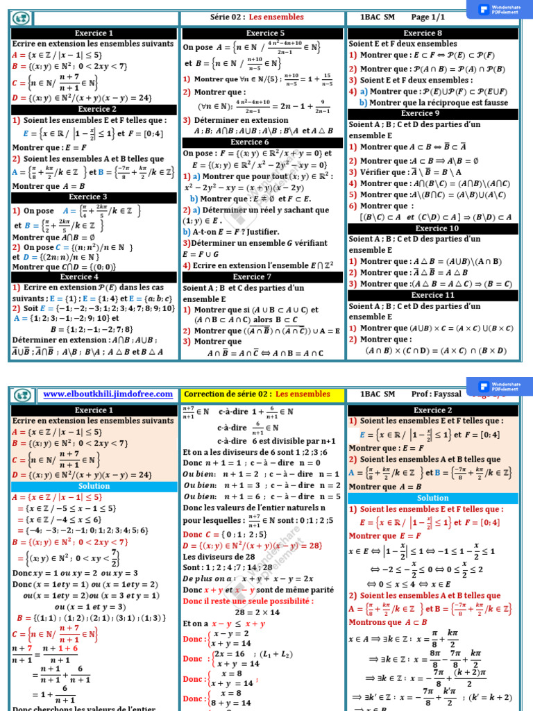 Série2 Corr - Ensemble 1bac SM - FF | PDF