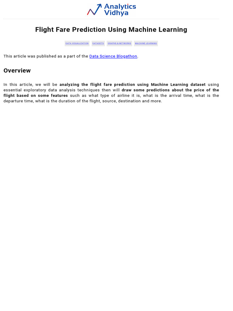 Flight Fare Prediction Using Machine Learning | PDF