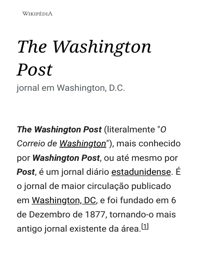 The Washington Post - Wikipédia, A Enciclopédia Livre | PDF