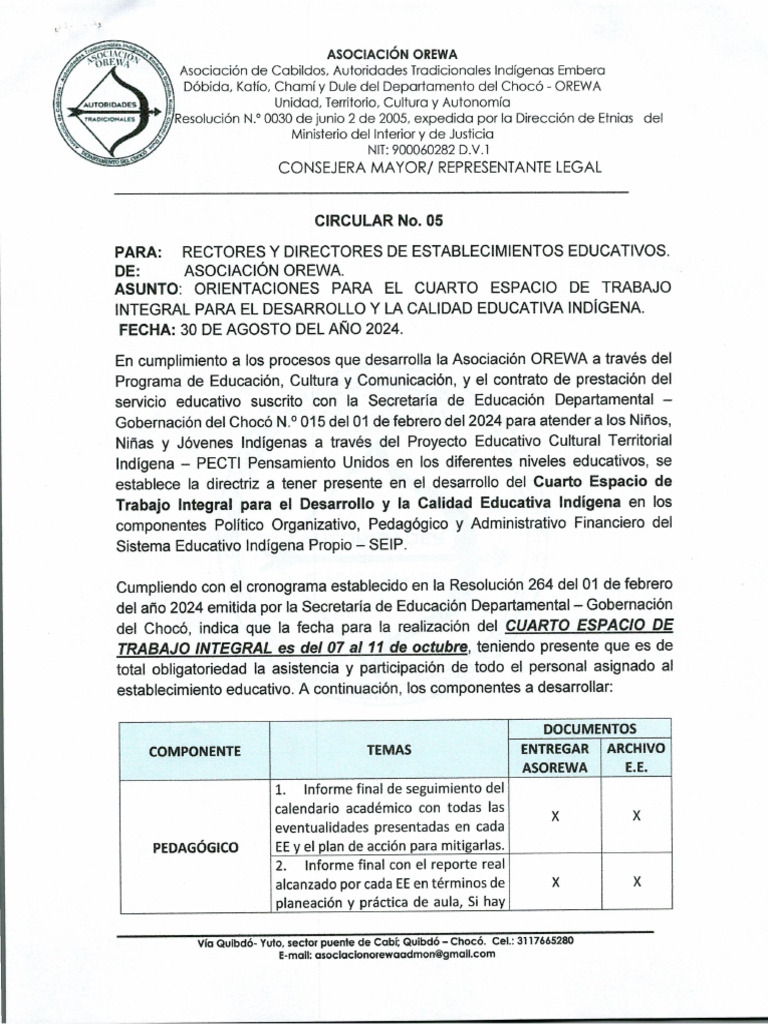 Circular No. 05 Asociacion Orewa | PDF