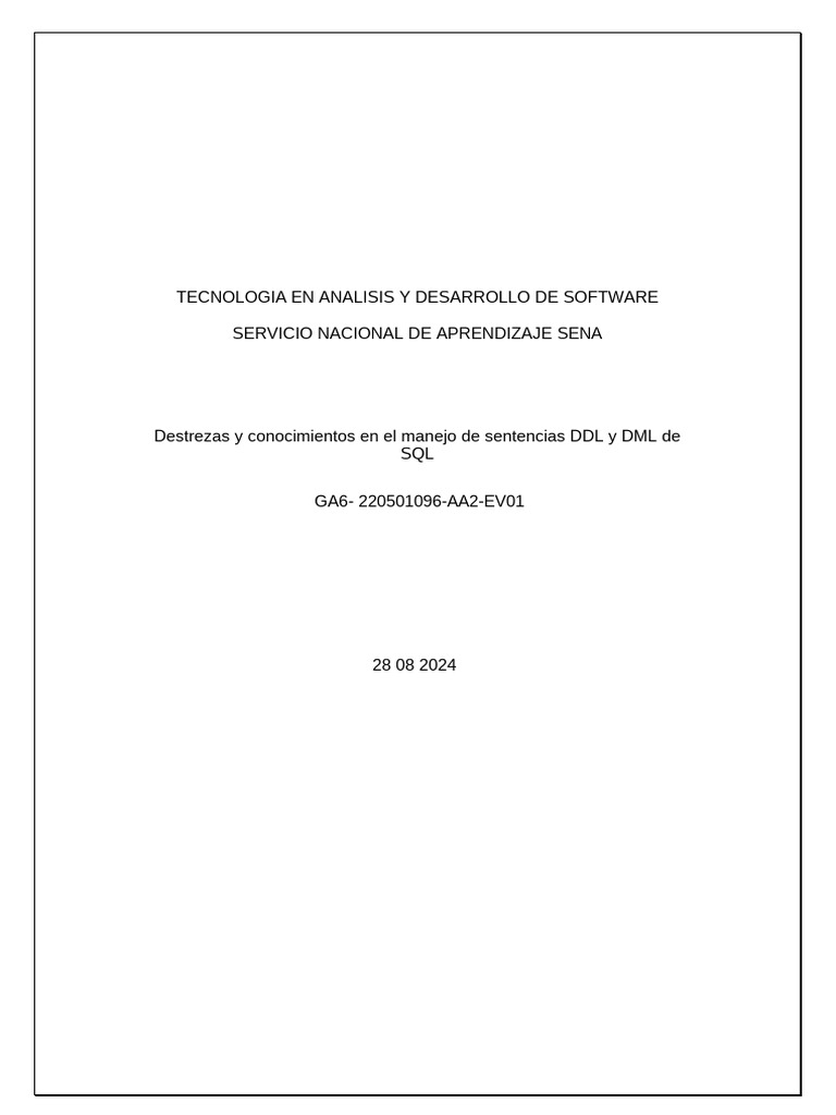 Destrezas y Conocimientos en El Manejo de Sentencias DDL y DML de SQL Ga6 4 | PDF | SQL | Datos ...