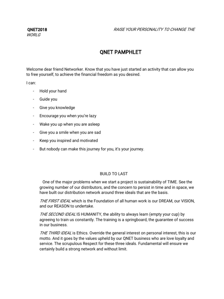 Qnet Pamphlet 1 | PDF