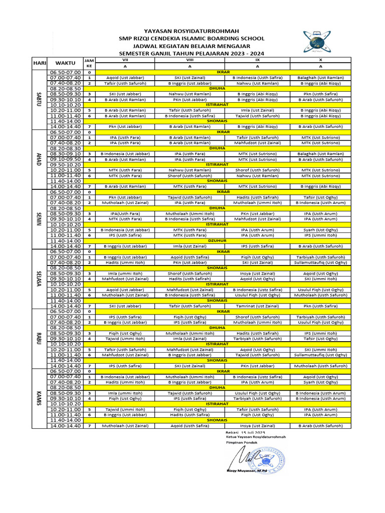 JADWAL PELAJARAN 2023 2024 SEMESTER GANJIL | PDF