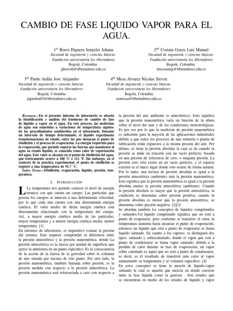 CAMBIO - DE - FASE - LIQUIDO - VAPOR - PARA - EL - AGUA - (1), Lab ...