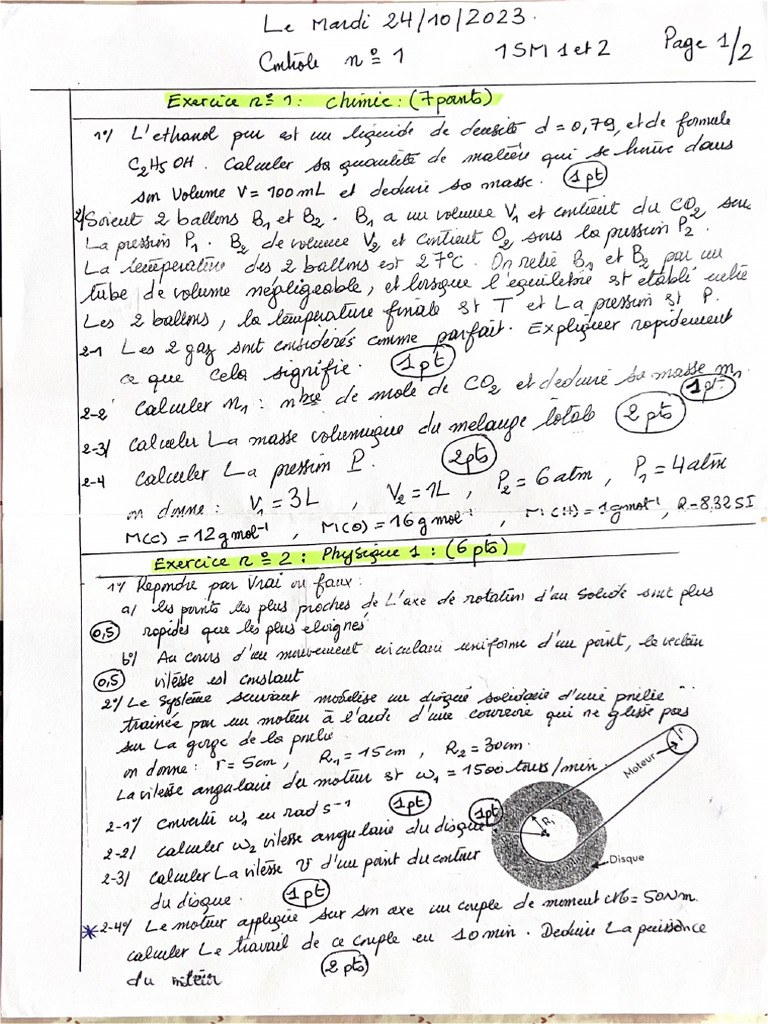 Controle Continue (PC) 1BAC SM | PDF