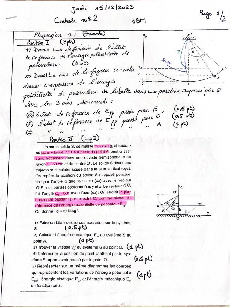 Controle Continue (PC) 1BAC SM | PDF