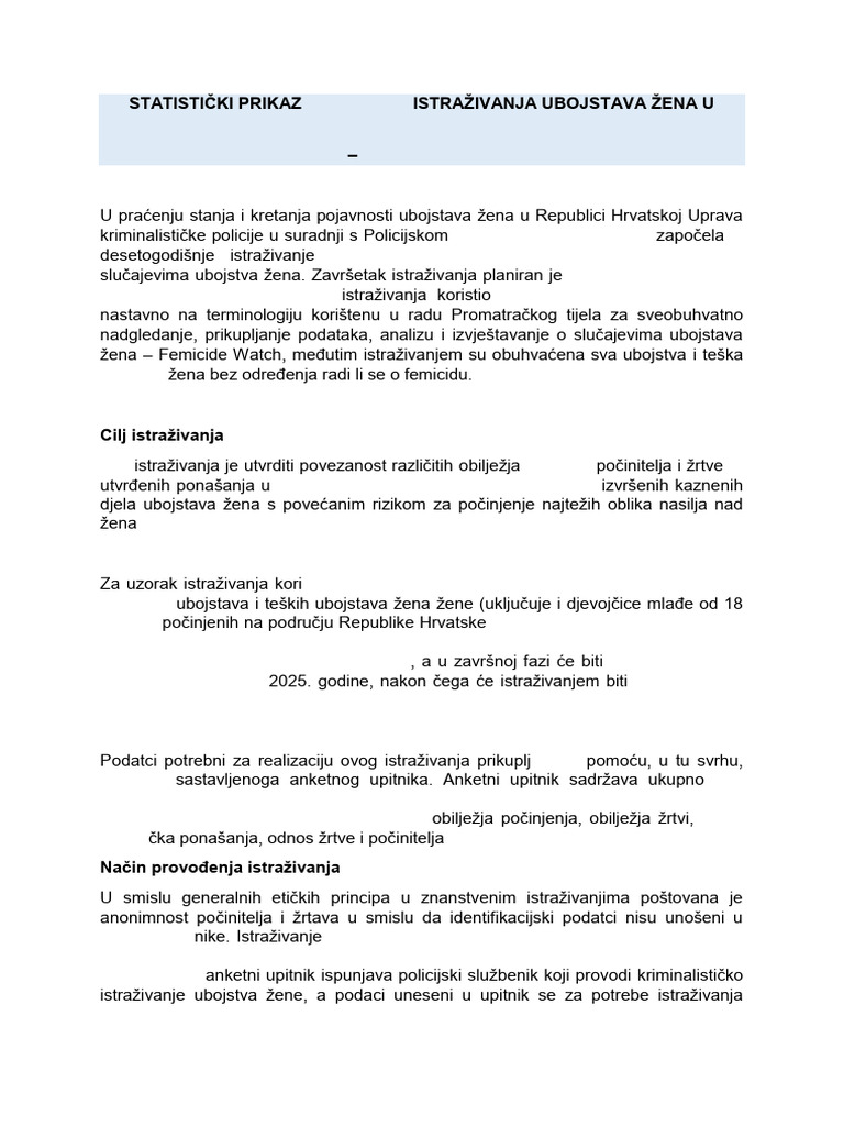 Statisticki Prikaz Rezultata Istrazivanja Ubojstava Zena U Republici ...