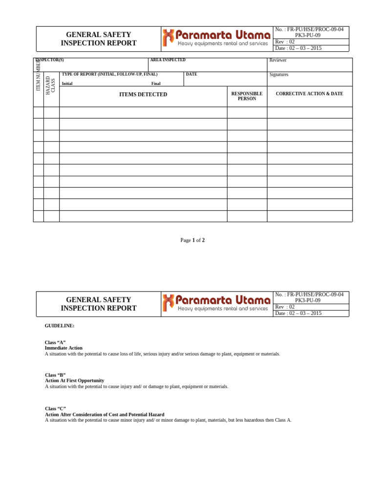 Fr 09 04 General Inspection Checklist Rev 2 Pdf