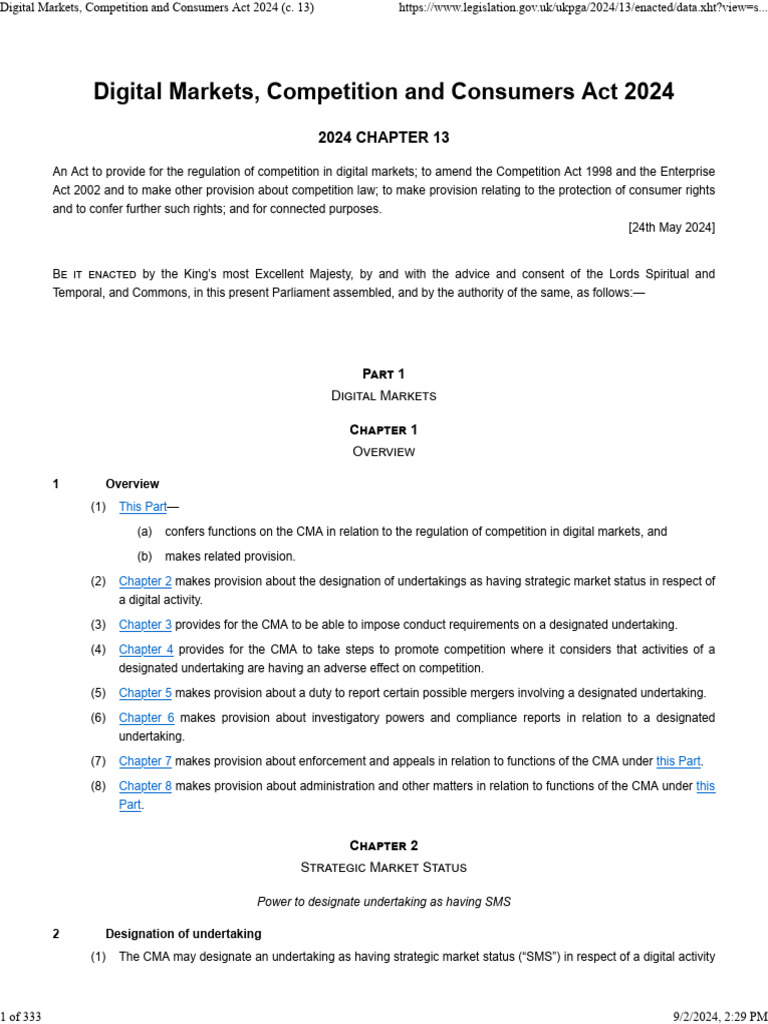 Digital Markets, Competition and Consumers Act 2024 (C. 13) | PDF
