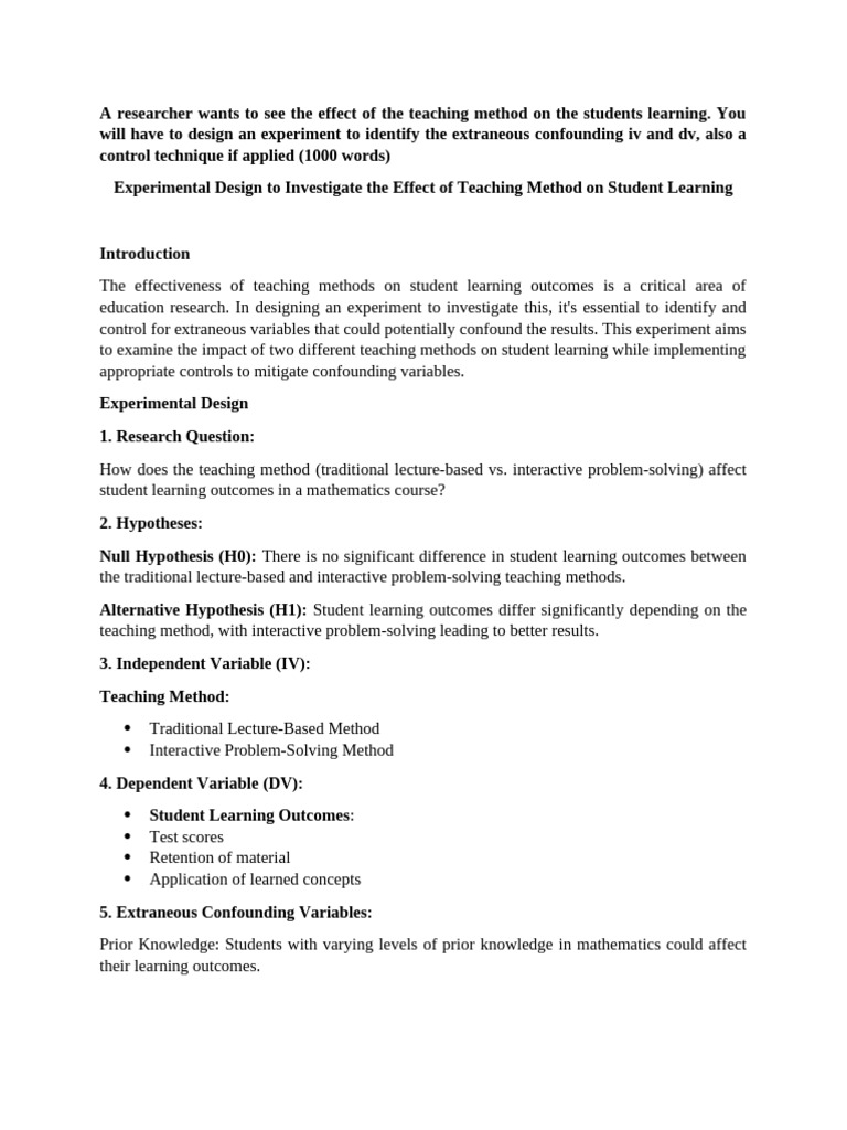 A Researcher Wants To See The Effect of The Teaching Method On The ...