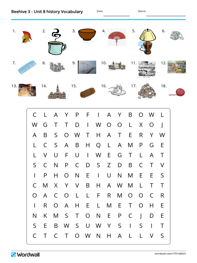 Beehive 3 Unit 8 History Vocabulary Wordsearch | PDF