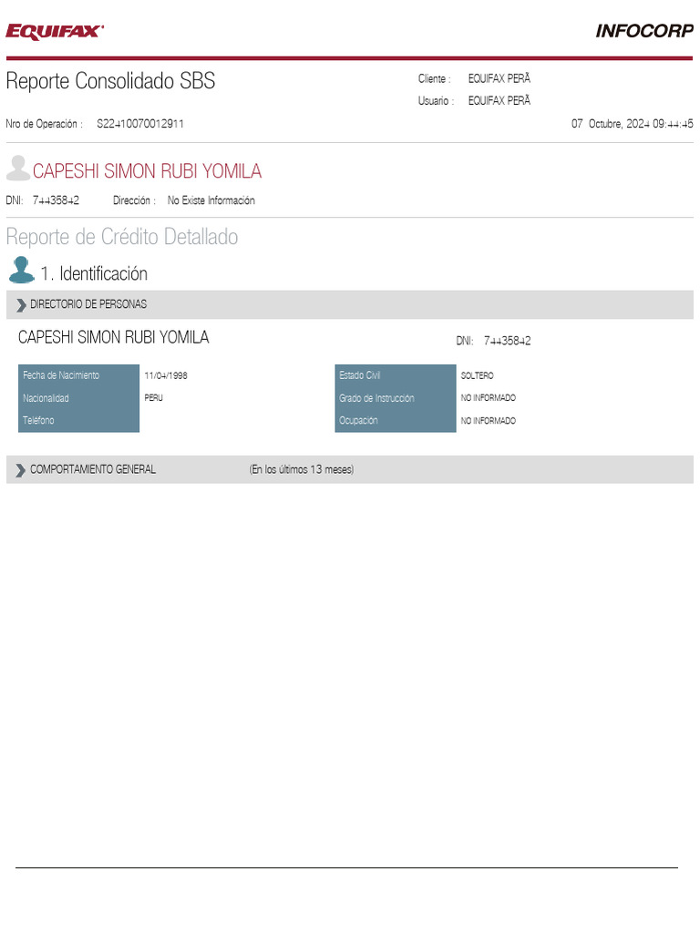 Reporte Equifax | PDF