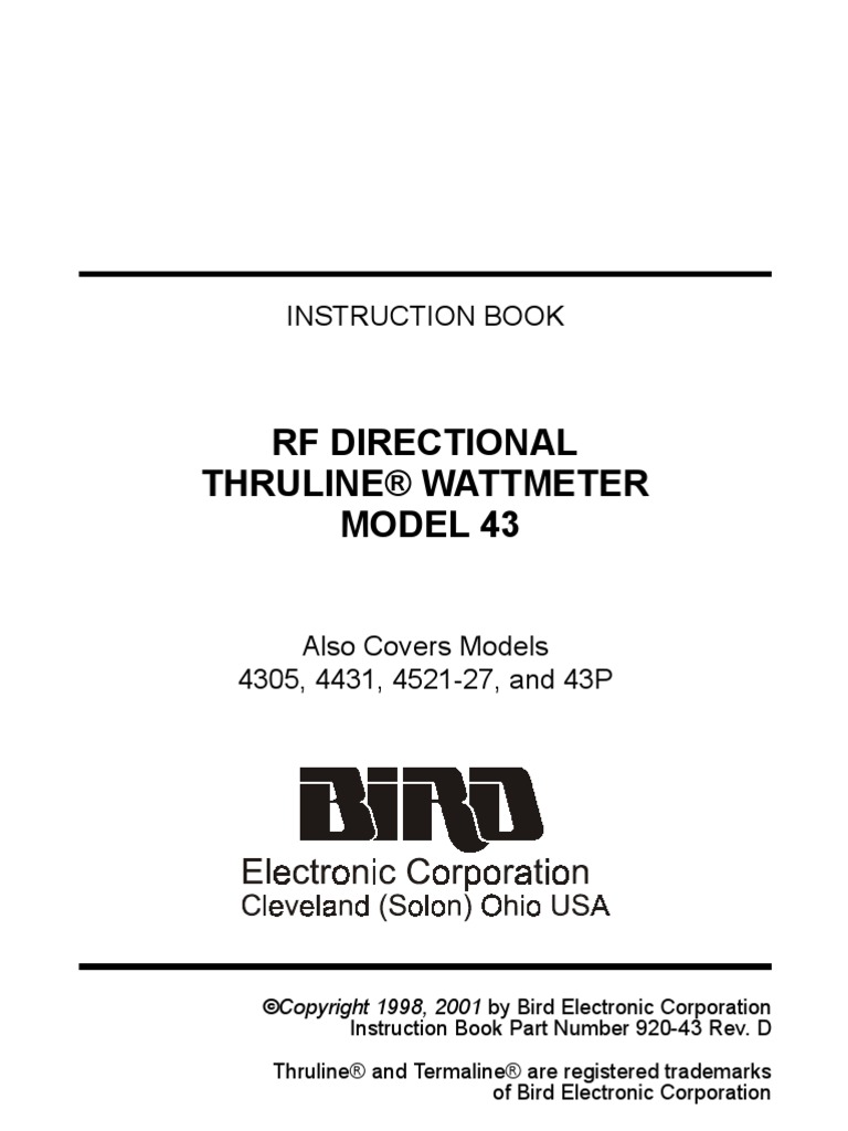 BIRD 43, 4305, 4431, 4521-27, 43P Instruction | PDF | Electrical ...