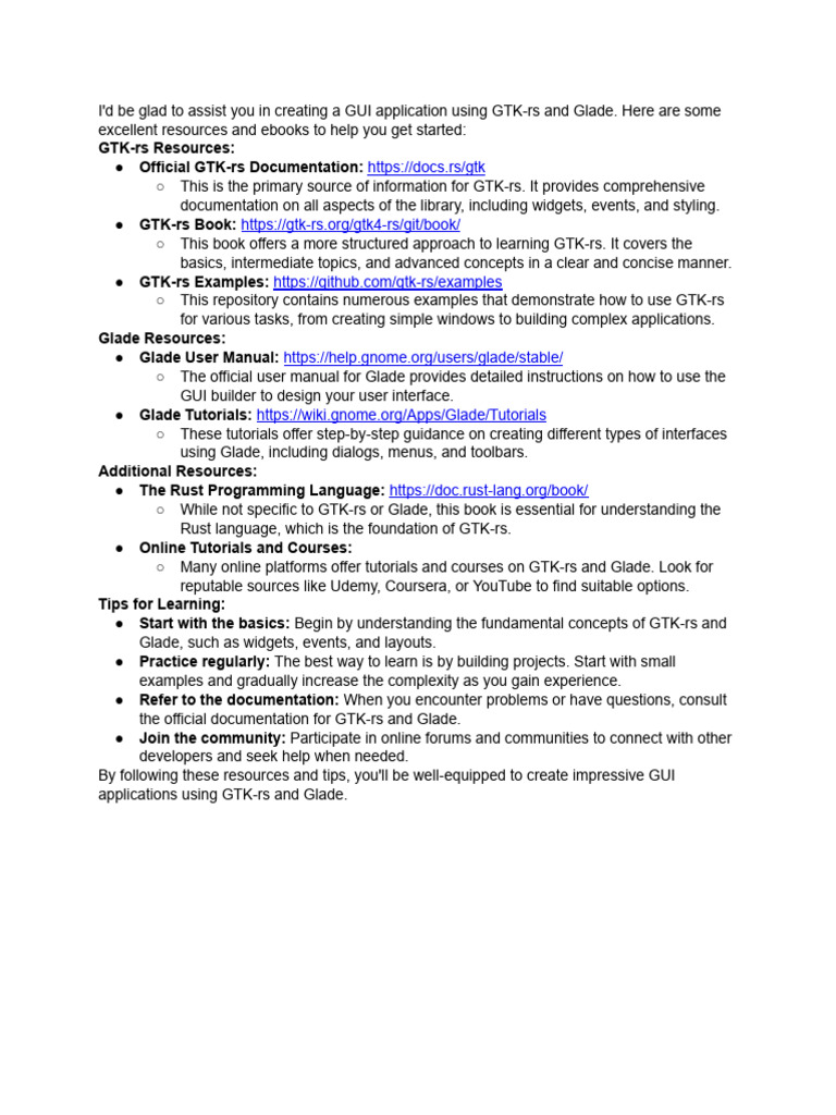 GTK-rs and Glade Learning Resources | PDF | Graphical User Interfaces ...