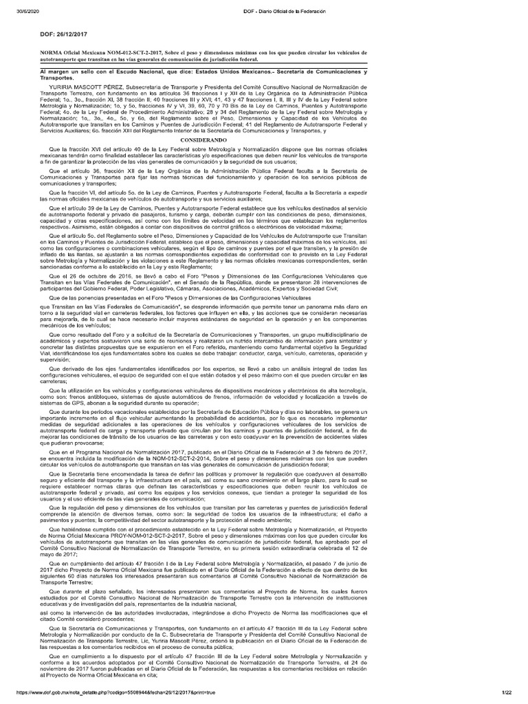 NORMA Oficial Mexicana NOM-012-SCT-2-2017 | PDF