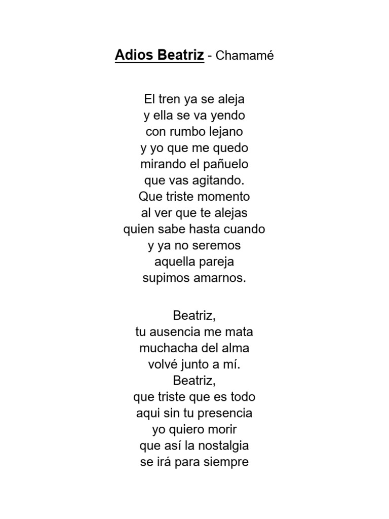 Adios Beatriz - Letra | PDF